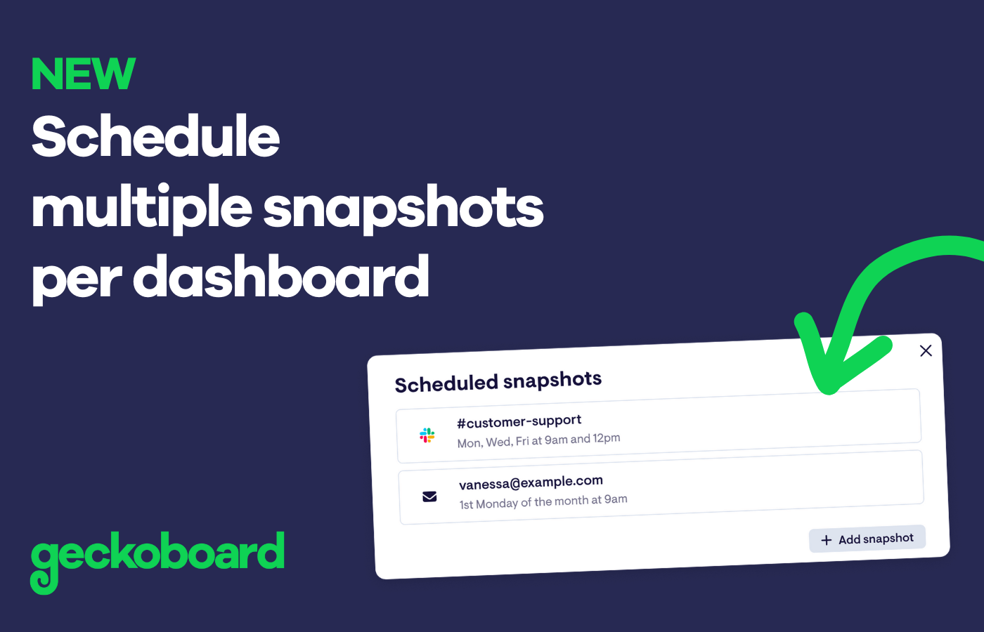 Schedule multiple snapshots per dashboard | Geckoboard